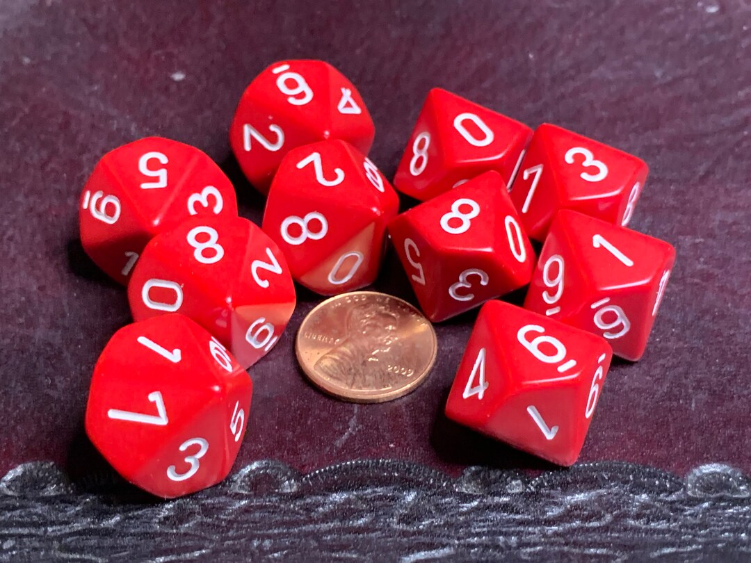 16mm Dice 10d10 (ten Ten-sided)- Red With White - RPG Tool Tabletop ...