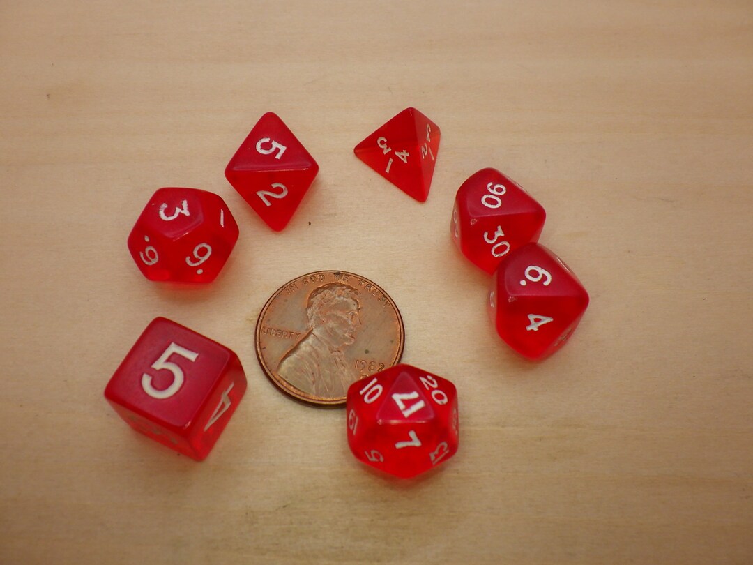 Mini Polyhedral 7 Dice Set - Transparent Red With White - RPG Tool ...