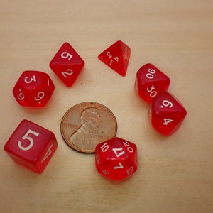 Mini Polyhedral 7 Dice Set - Transparent Red With White - RPG Tool ...