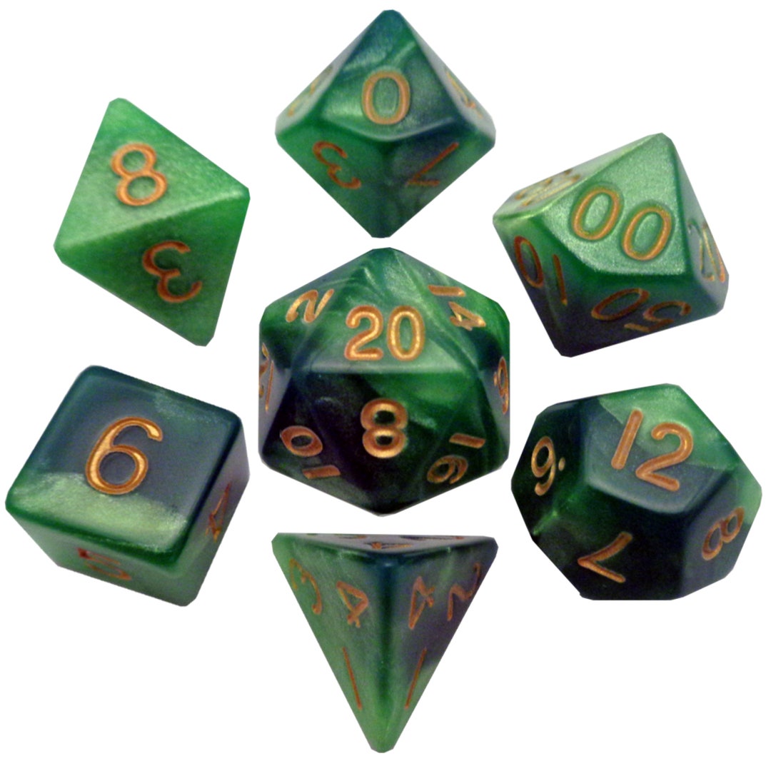 Green/light Green With Gold Numbers 16mm Polyhedral Dice Set - Etsy