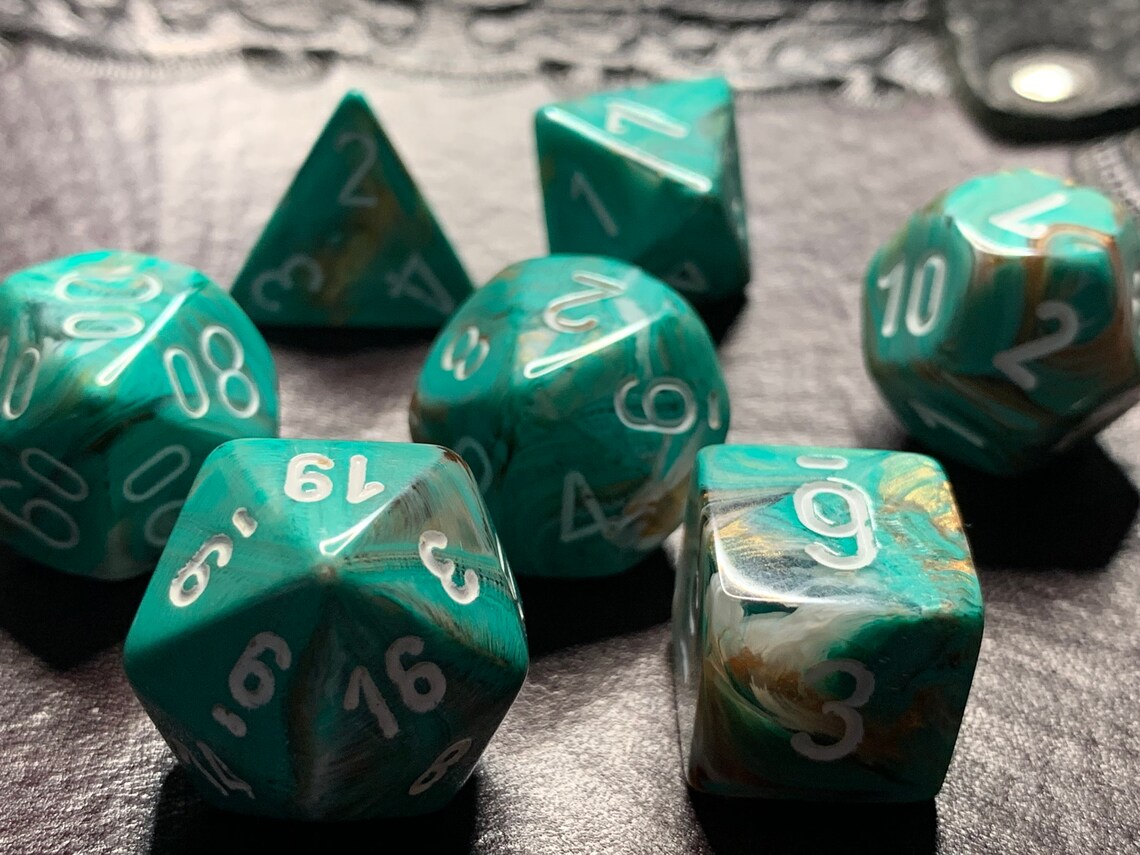 7 Die Polyhedral Dice Set Marble Oxi-copper With White - Etsy