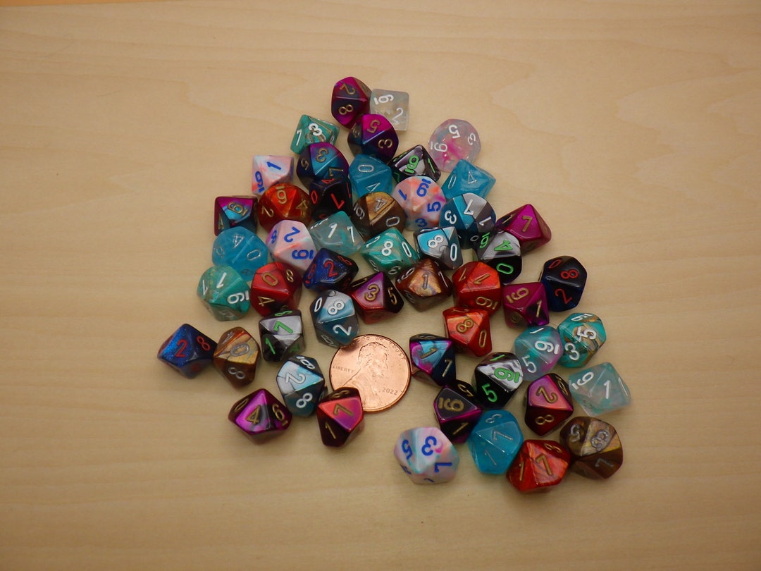 10mm Mini Poly Ten-sided D10 Dice - Bag of X50 Assorted Loose ...