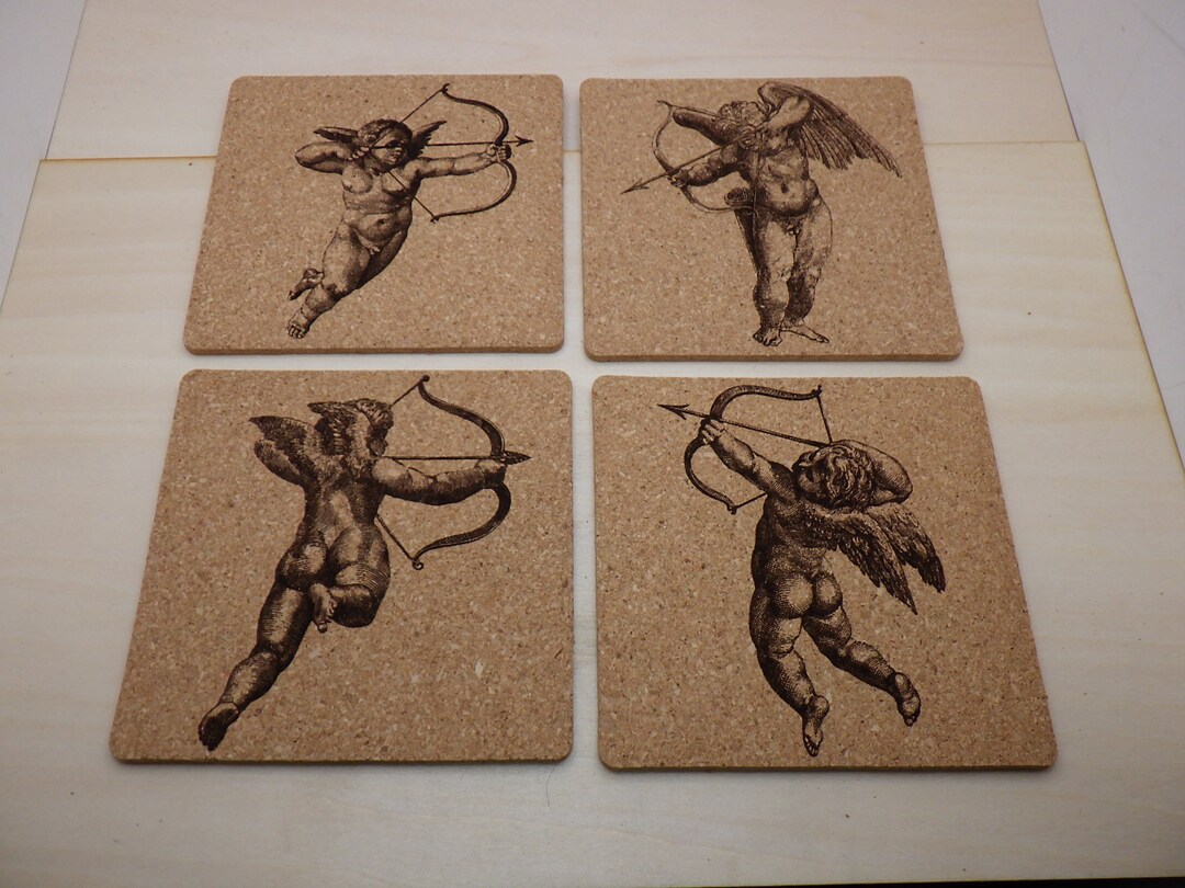 Cupid Bow Arrow Cherubs Angels Valentines Love 4-piece Cork Coaster Set ...