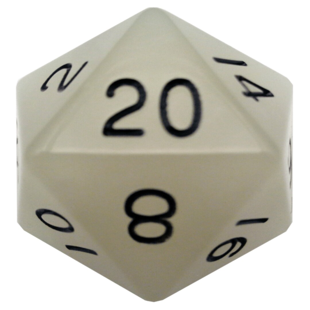 Glow in the Dark Clear 35mm Mega Acrylic D20 Die - RPG Tool Tabletop ...