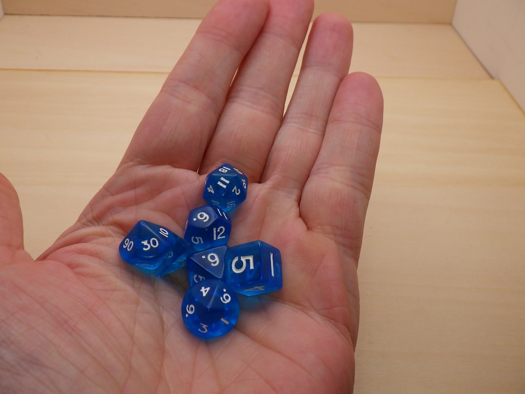 Mini Polyhedral 7 Dice Set - Transparent Blue With White - RPG Tool ...