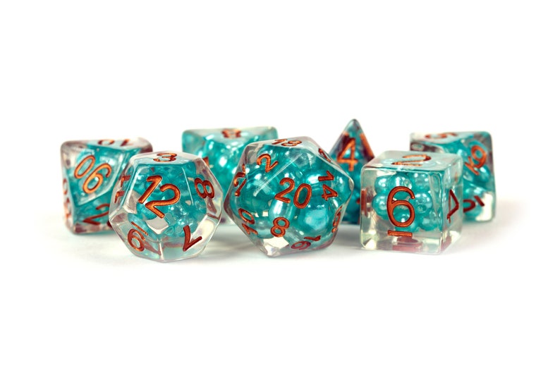 Pearl Dice Teal With Copper 16mm Resin Poly Dice Set Tabletop - Etsy