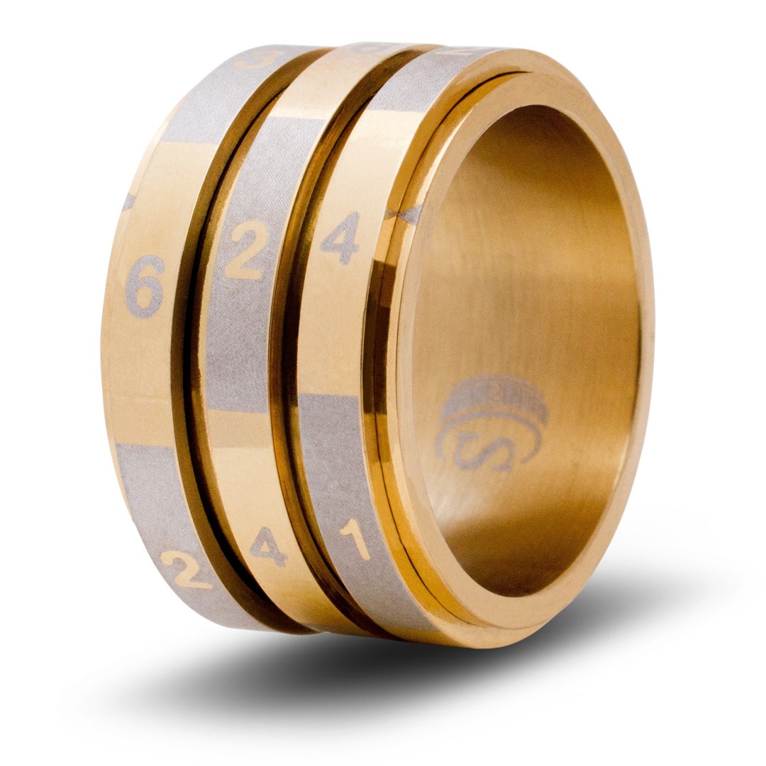 Triple 6-sided (3D6) Dice Random Number Spinner Ring Gold Tabletop RPG ...