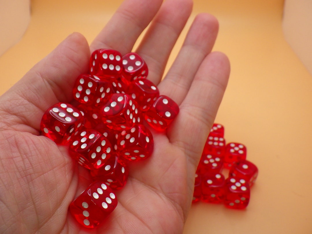 12mm Set of 36 D6 Dice - Translucent Red With White - RPG Tool Tabletop ...