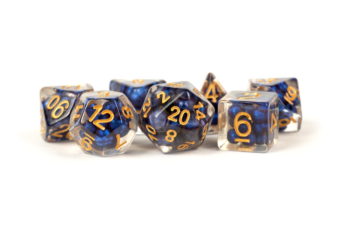 Pearl Dice Royal Blue W/ Gold Numbers 16mm Resin Poly Dice Set Tabletop ...
