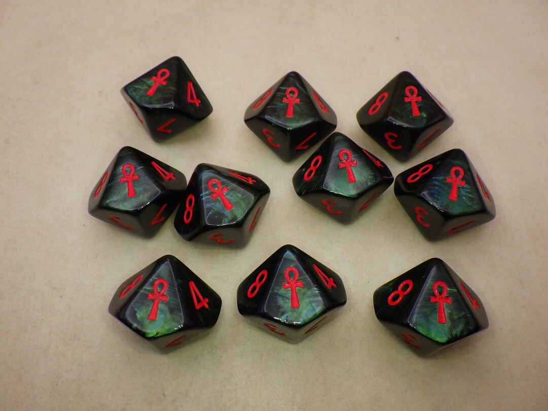 Ankh - 10D10 (ten Ten-sided) 16mm Dice Set Scarab Jade With Red - RPG ...