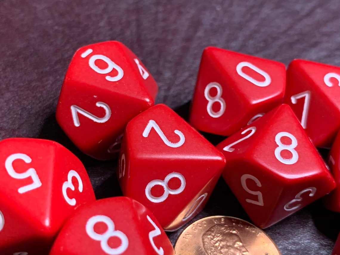 16mm Dice 10d10 ten Ten-sided Red With White RPG Tool - Etsy