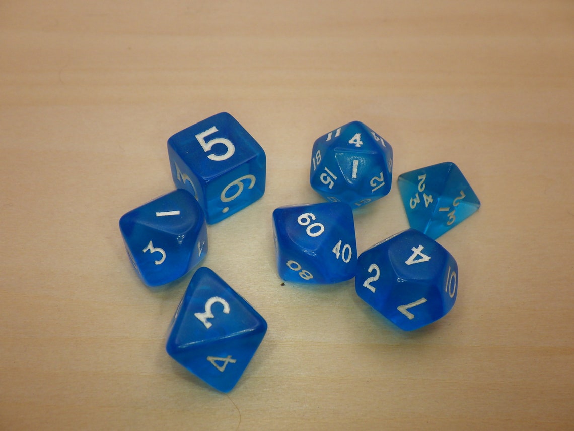 Mini Polyhedral 7 Dice Set Transparent Blue With White RPG - Etsy