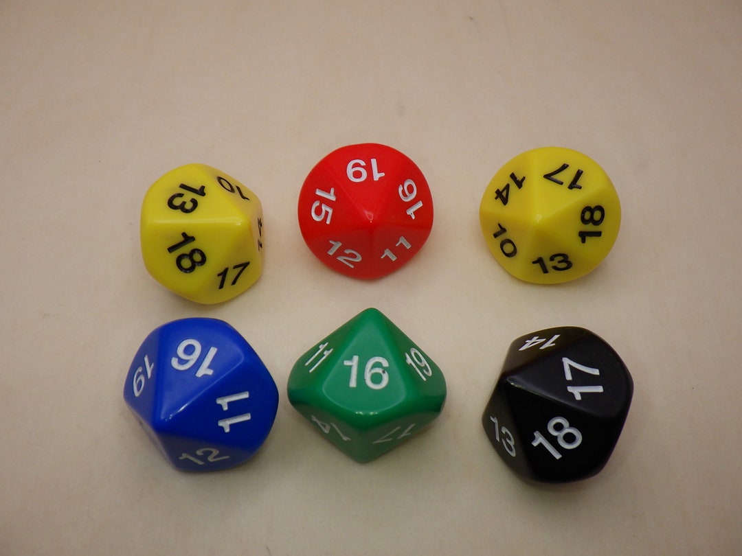 20mm Assorted D10 = #10-#19 Dice Opaque Set of 6 - RPG Tool Tabletop ...