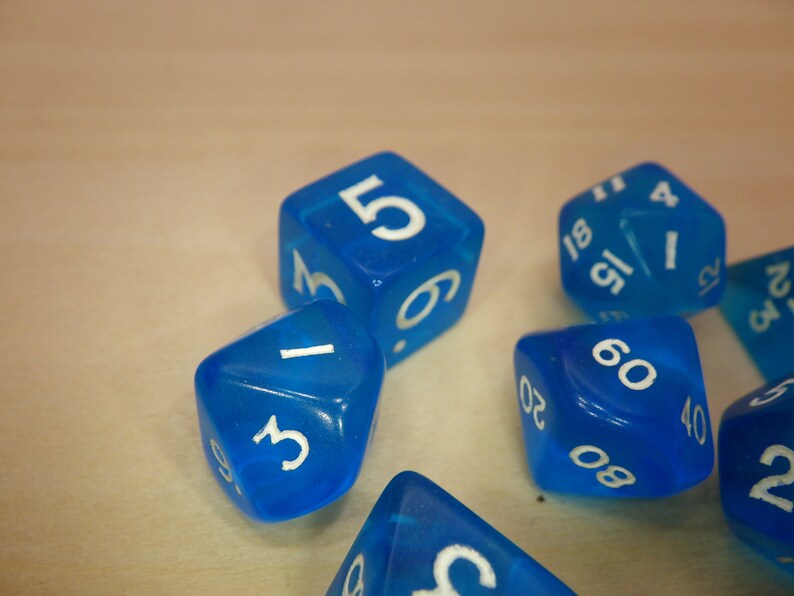 Mini Polyhedral 7 Dice Set Transparent Blue With White RPG - Etsy