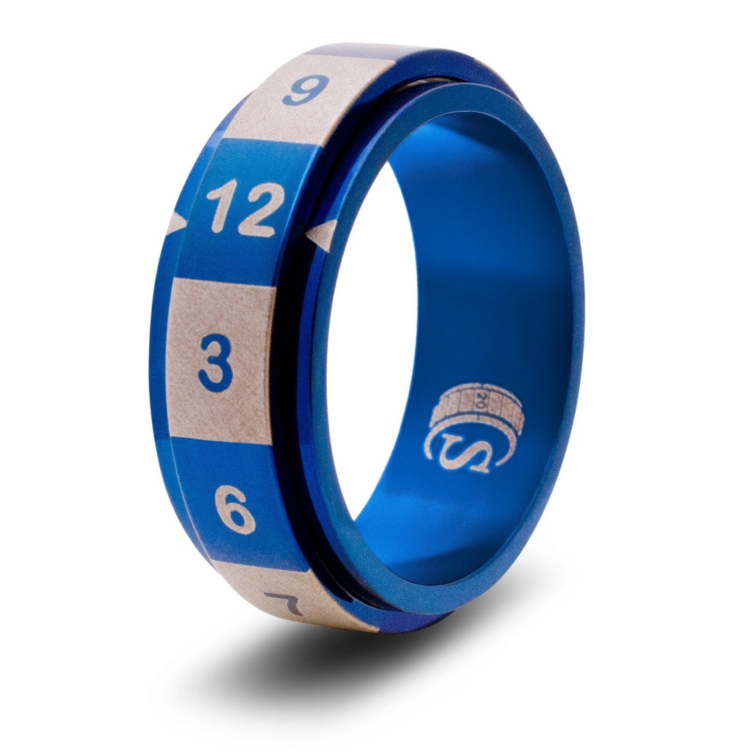 12-sided (D12) Dice Random Number Spinner Ring Blue RPG Tabletop ...