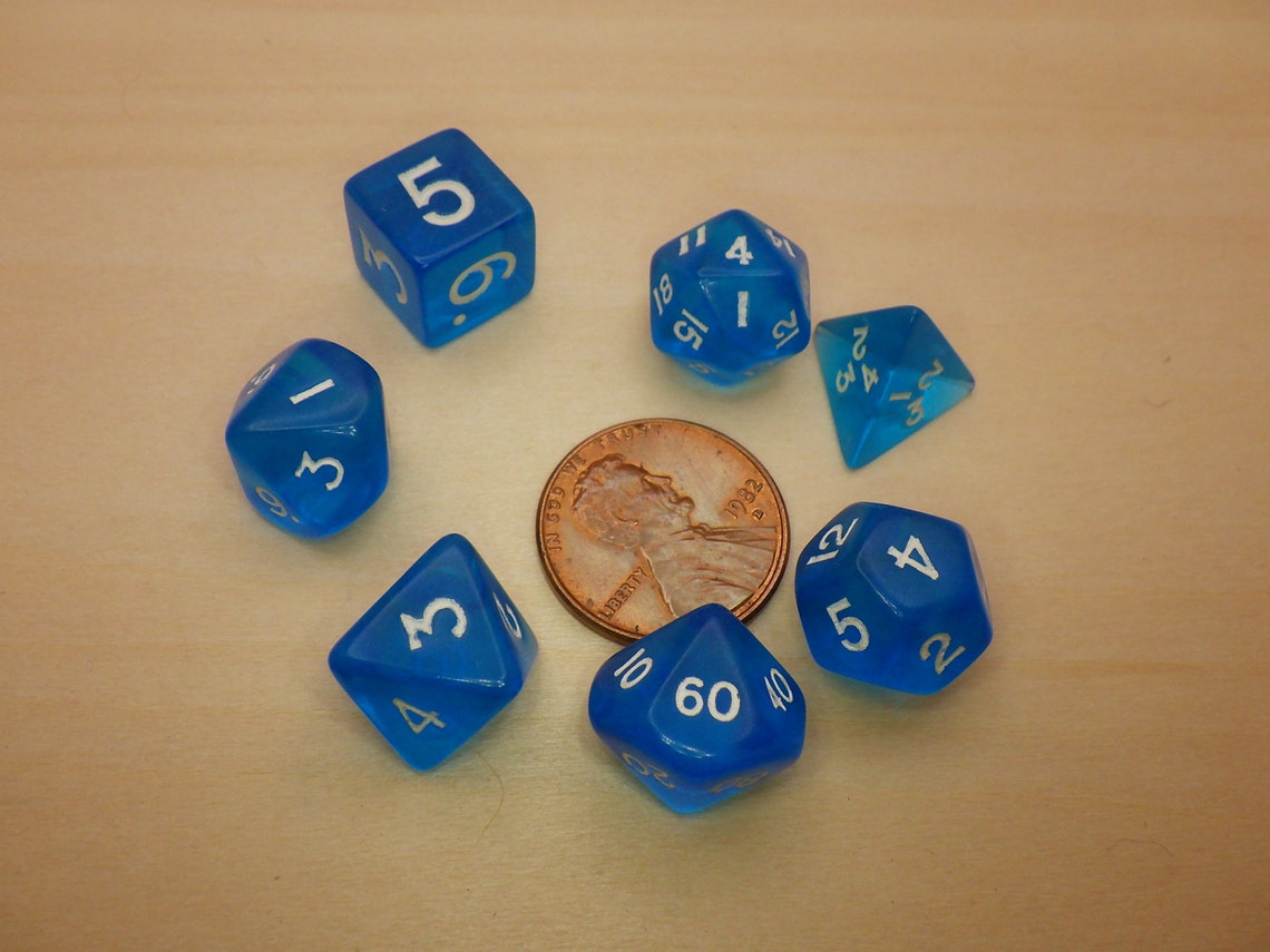 Mini Polyhedral 7 Dice Set Transparent Blue With White RPG - Etsy