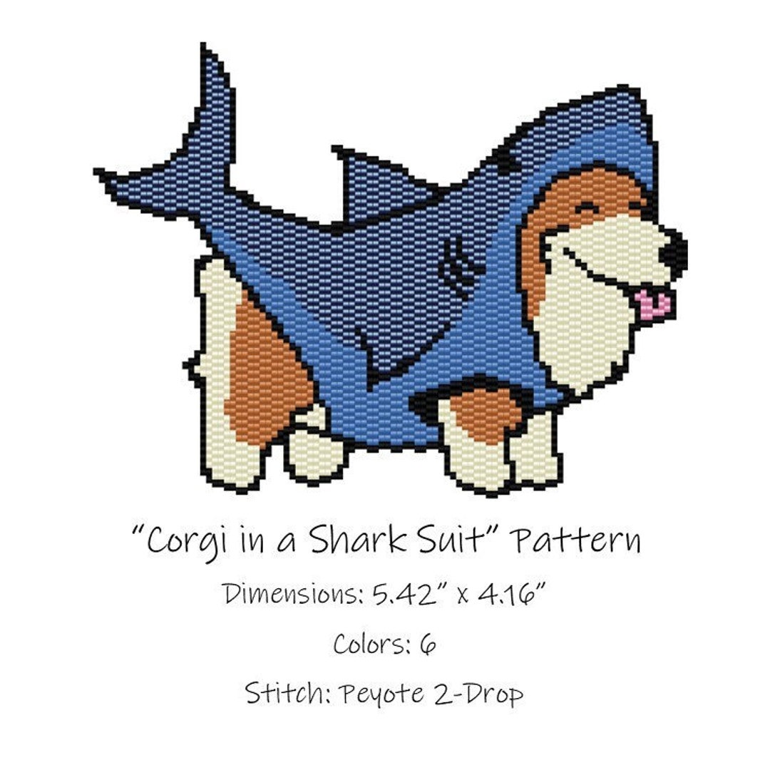 Corgi in a Shark Suit Beaded Tapestry Pattern - Peyote 2 Drop - Etsy