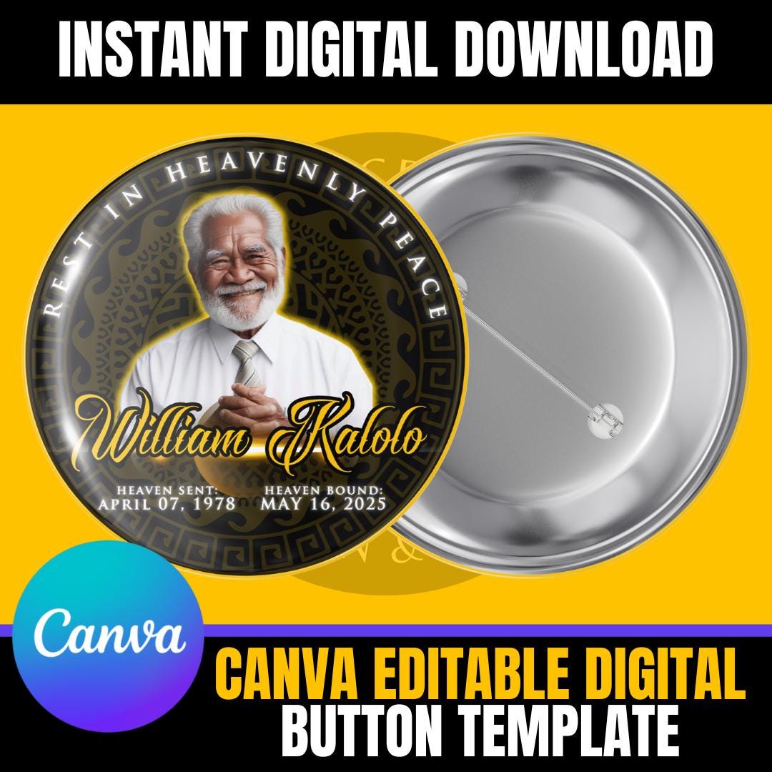 Editable Black and Yellow Aztec Tribal Memorial Button Template | Canva ...