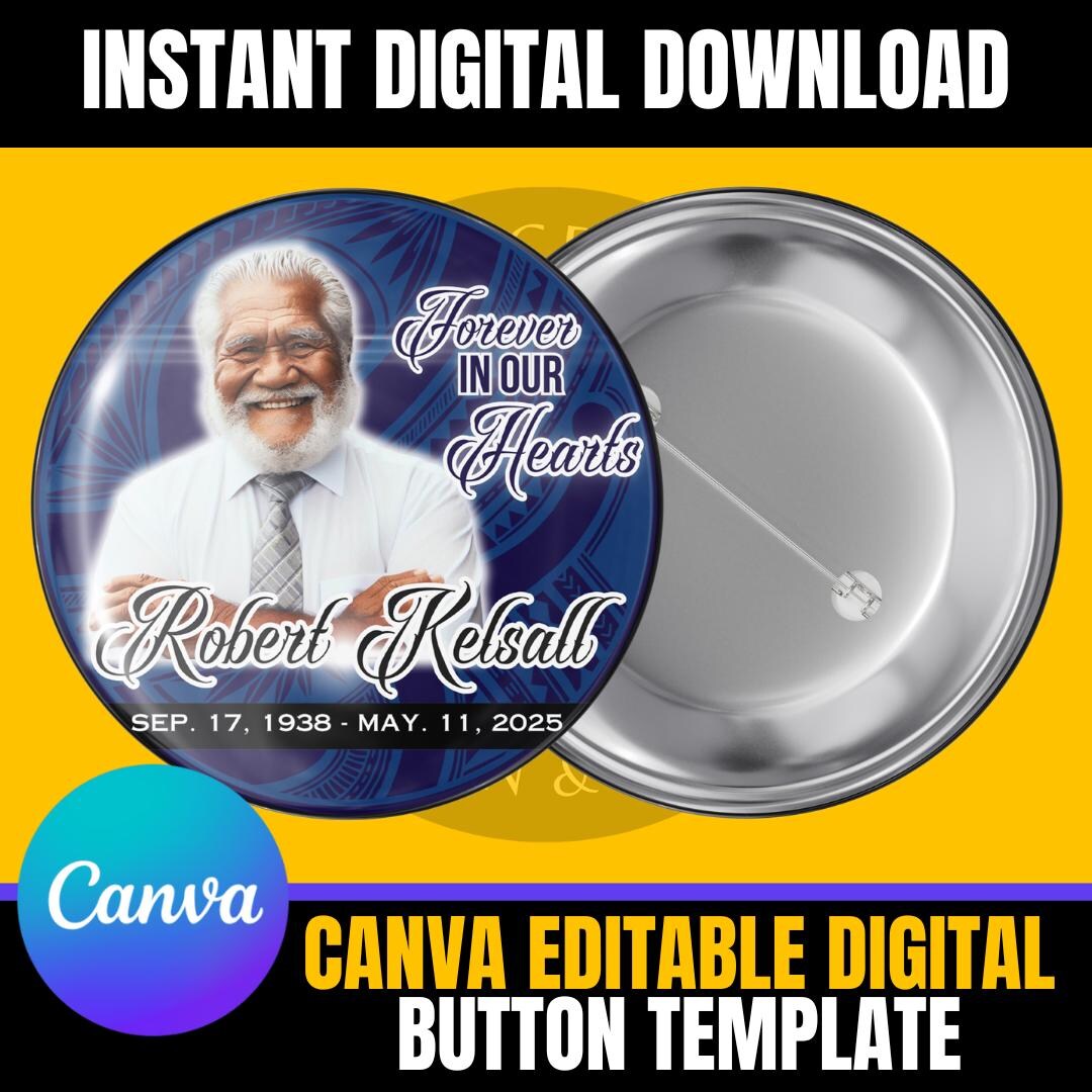 Editable Blue Elegant Polynesian Tribal Memorial Button Template ...