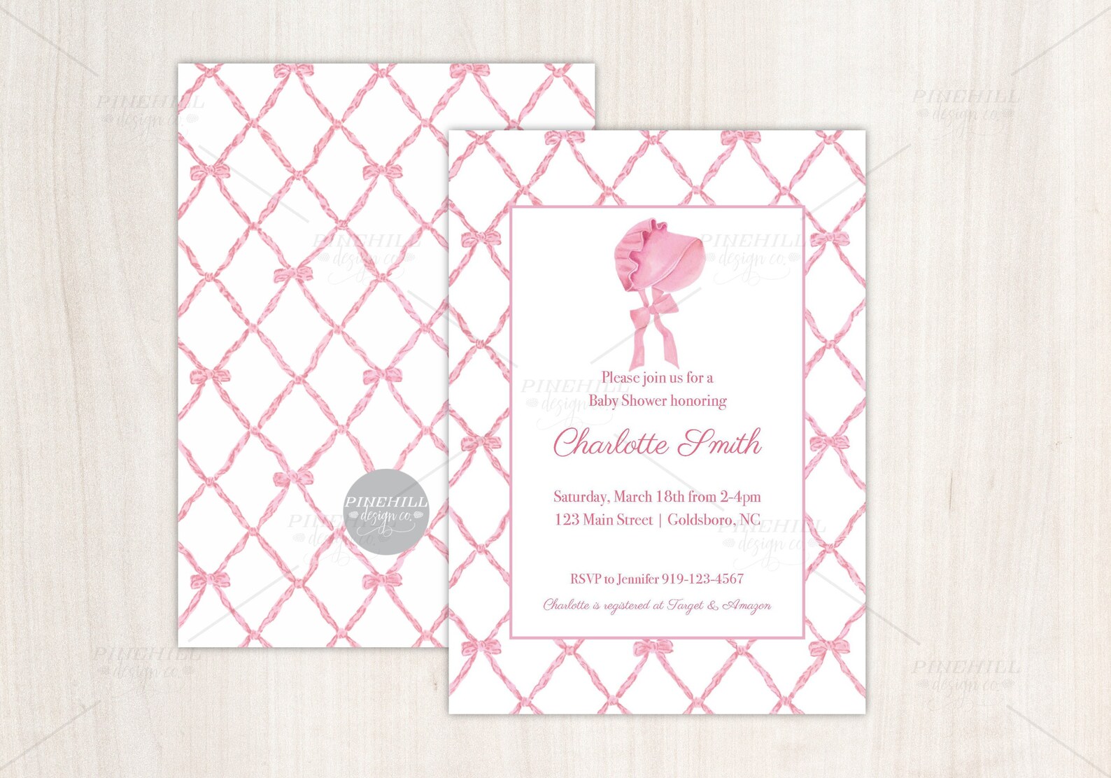 Pink Bow Trellis Baby Shower Invitation Custom Printable - Etsy
