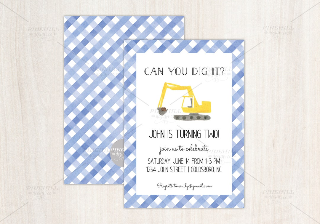 Excavator Birthday Invitation Custom Printable - Etsy