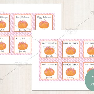 Pumpkin Bow Pink Gingham Halloween Treat Gift Tags Printable Editable ...