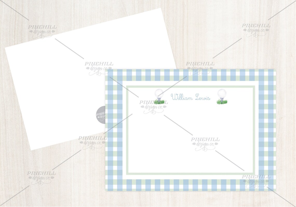 Blue Gingham Golf Stationery Flat Card Digital Download Printable 5x7 ...