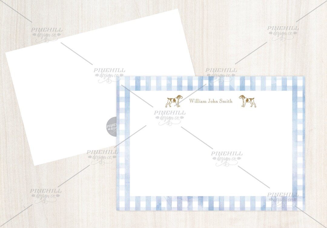 Blue Gingham Puppy Dog Stationery Flat Card Digital Download Printable ...