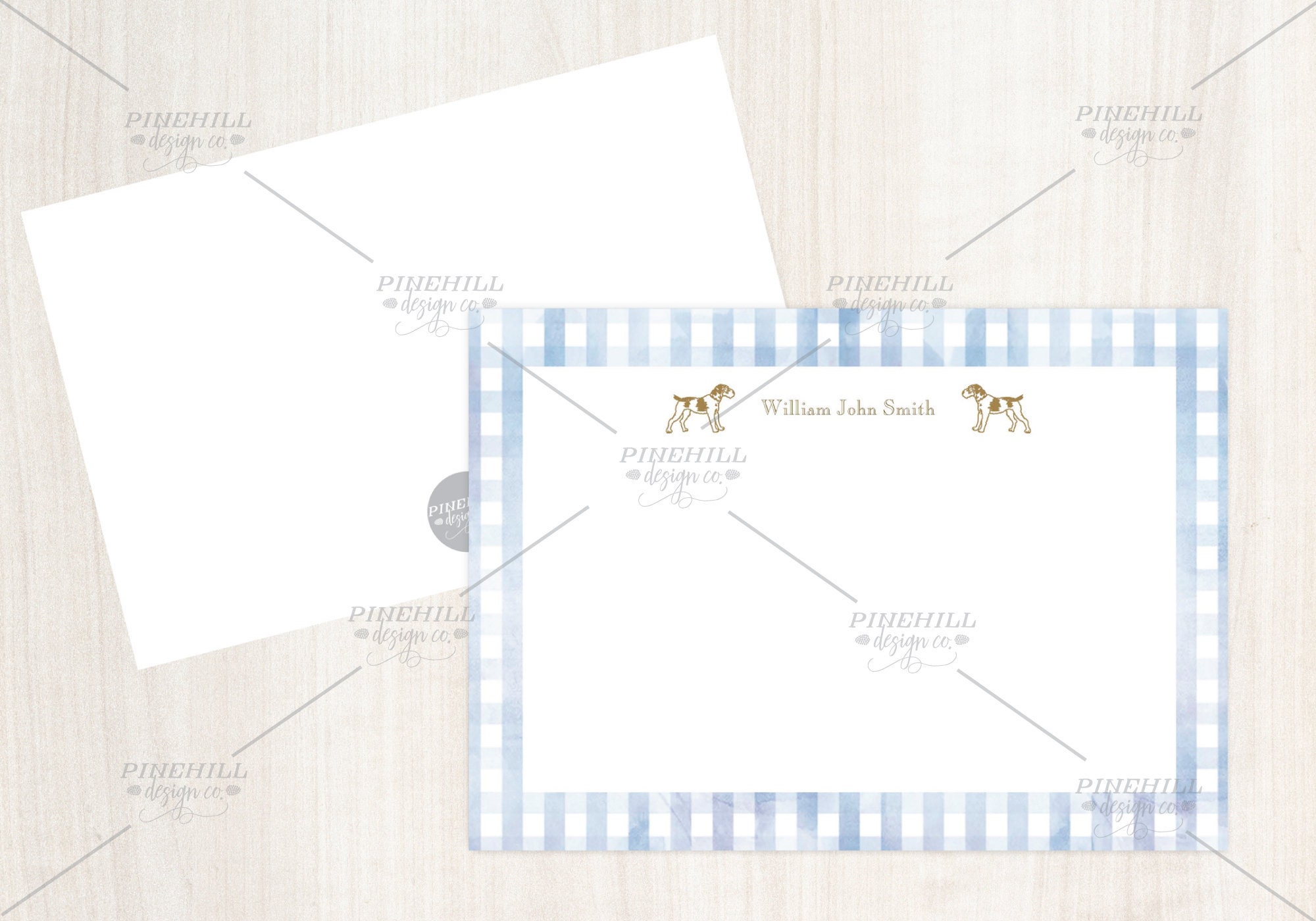 Blue Gingham Puppy Dog Stationery Flat Card Digital Download - Etsy