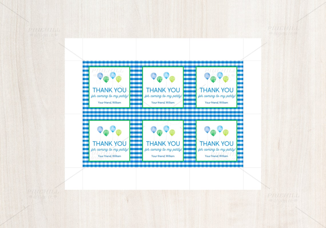 Balloon Birthday Thank You Party Favor Gift Tags Printable Editable - Etsy