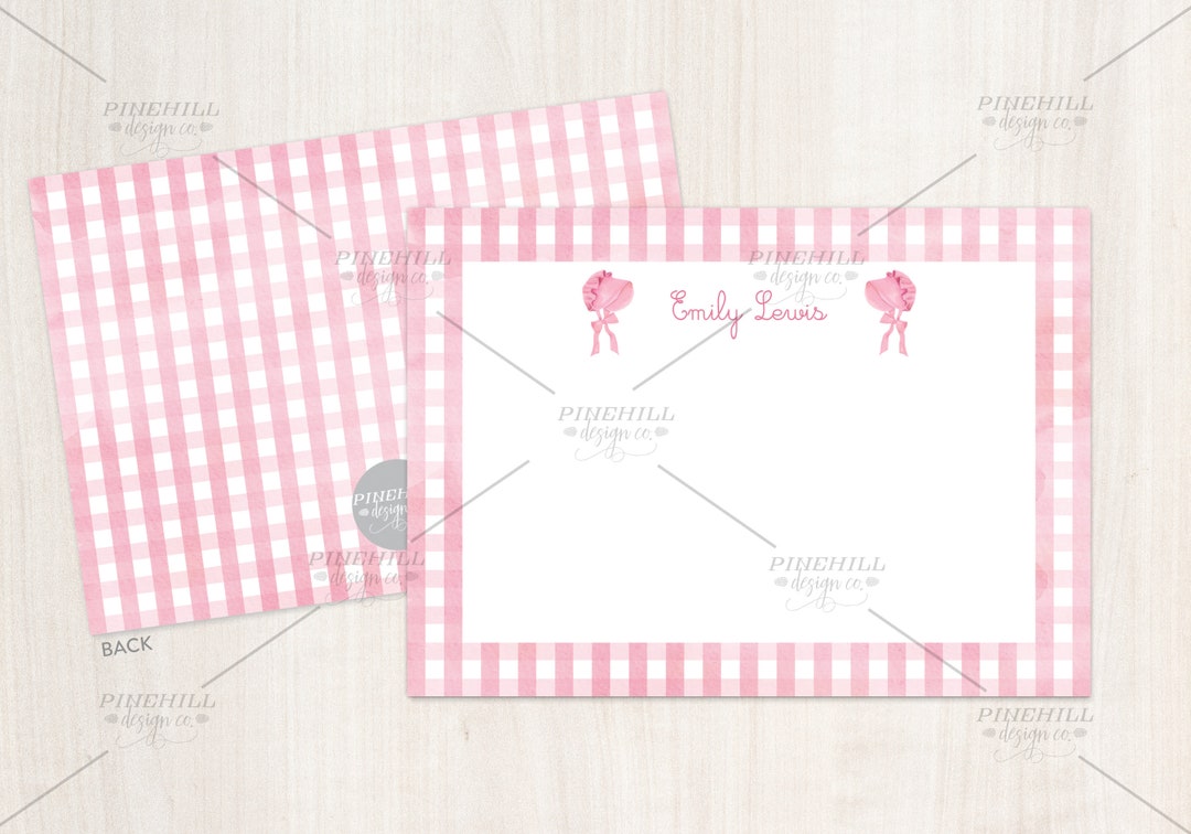 Pink Bonnet Stationery Flat Note Card Digital Download Printable 5x7 - Etsy