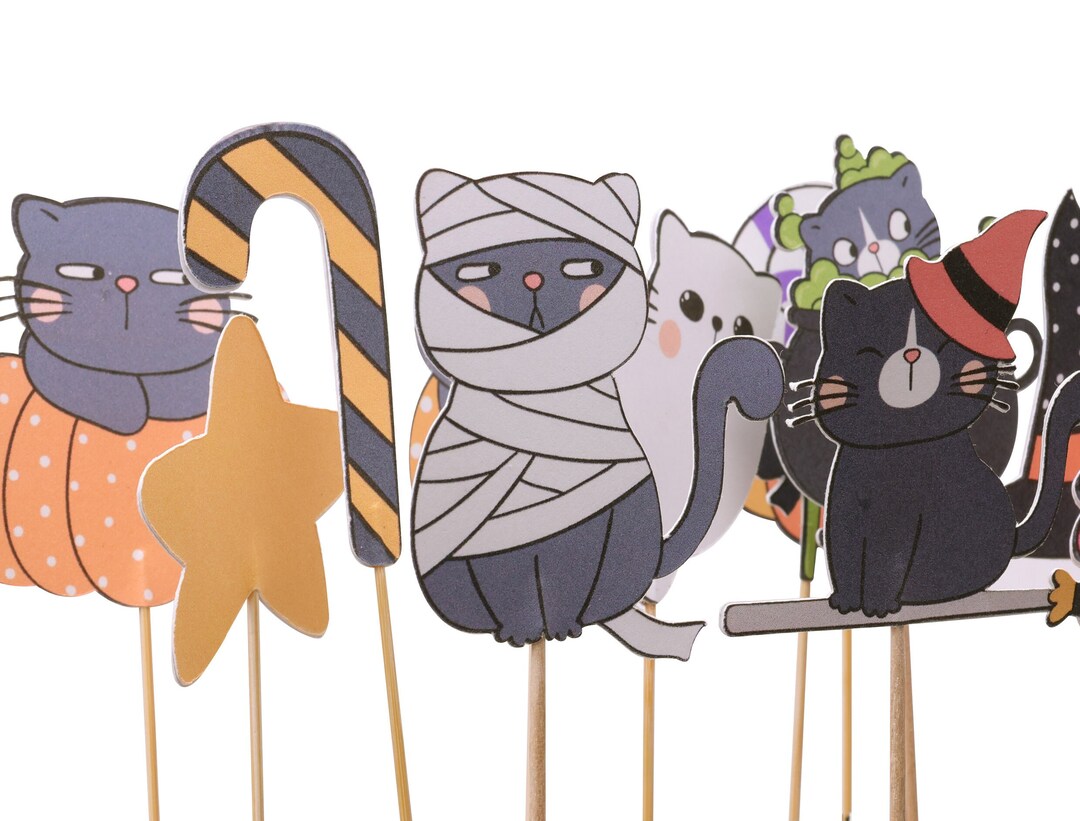 Halloween Cat Cupcake Toppers: Double-sided Party Decor - Set of 12 - Etsy