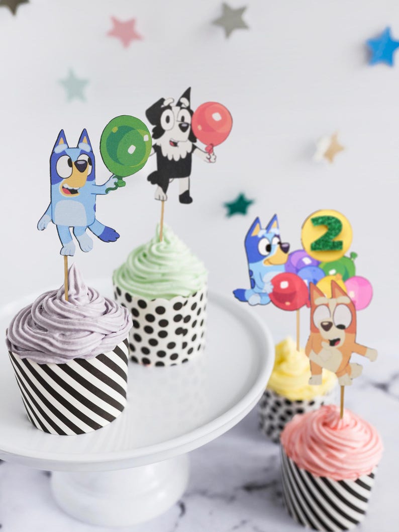 Handmade Bluey Birthday Cupcake Toppers: Customizable Glitter Cake ...