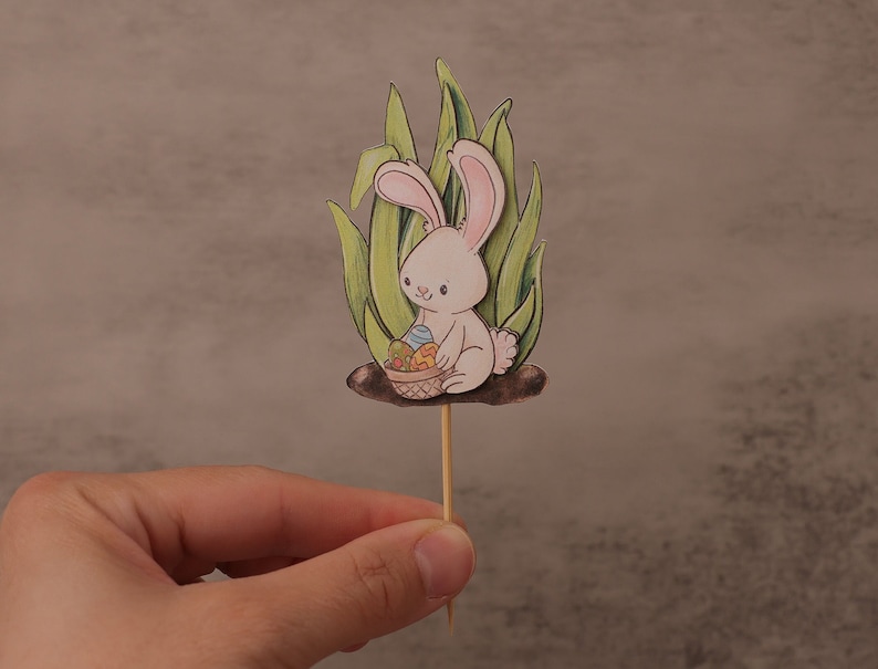 Handcrafted Matte Double-sided Easter Bunny Cupcake Toppers With Bonus ...