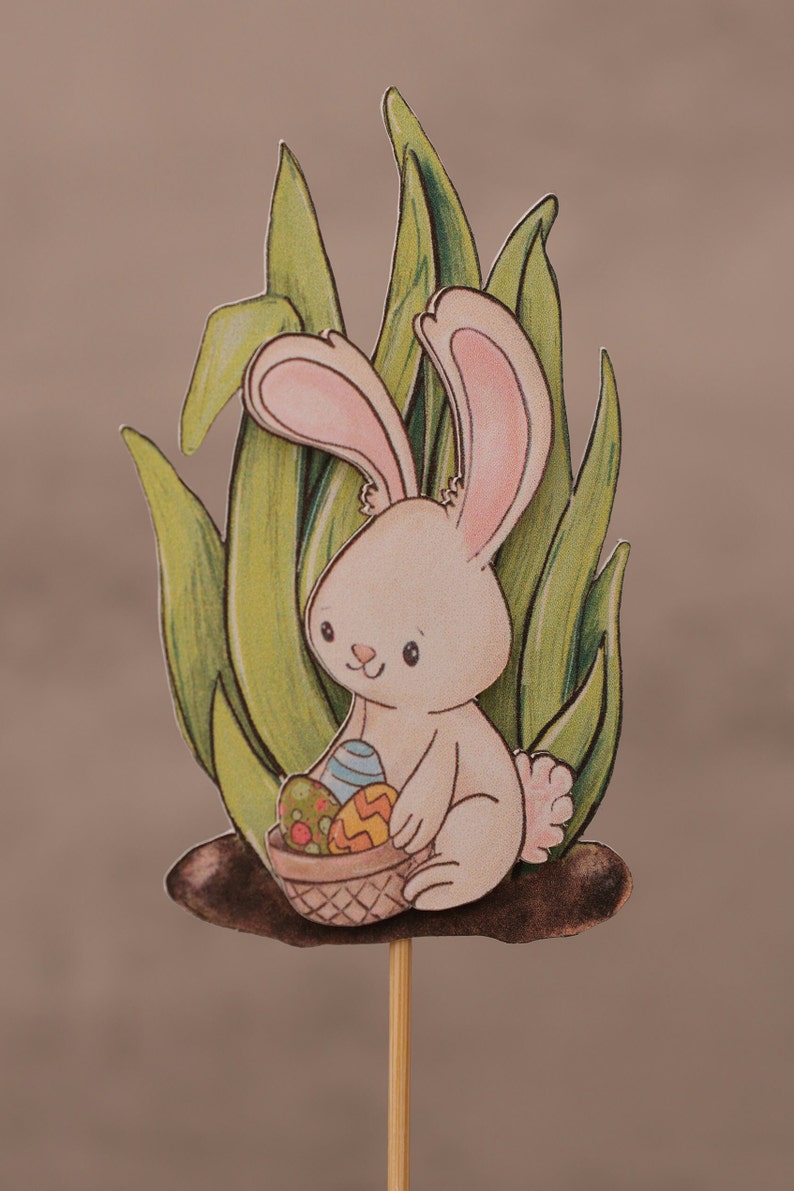Handcrafted Matte Double-sided Easter Bunny Cupcake Toppers With Bonus ...
