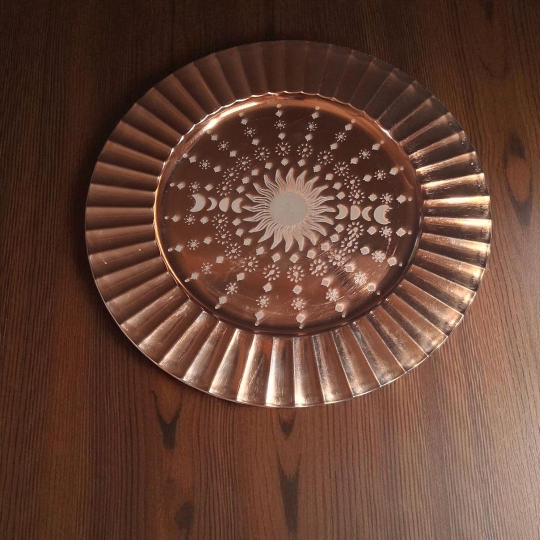 Engraved Copper Plate – 12" Decorative Tray With Sun & Moon Phase ...