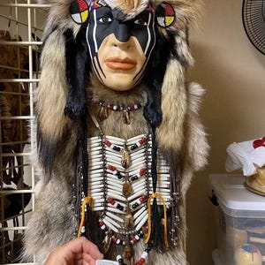 Cheyenne Soldier Tribal Face Mask, Native American Handcrafted Art 4ft ...