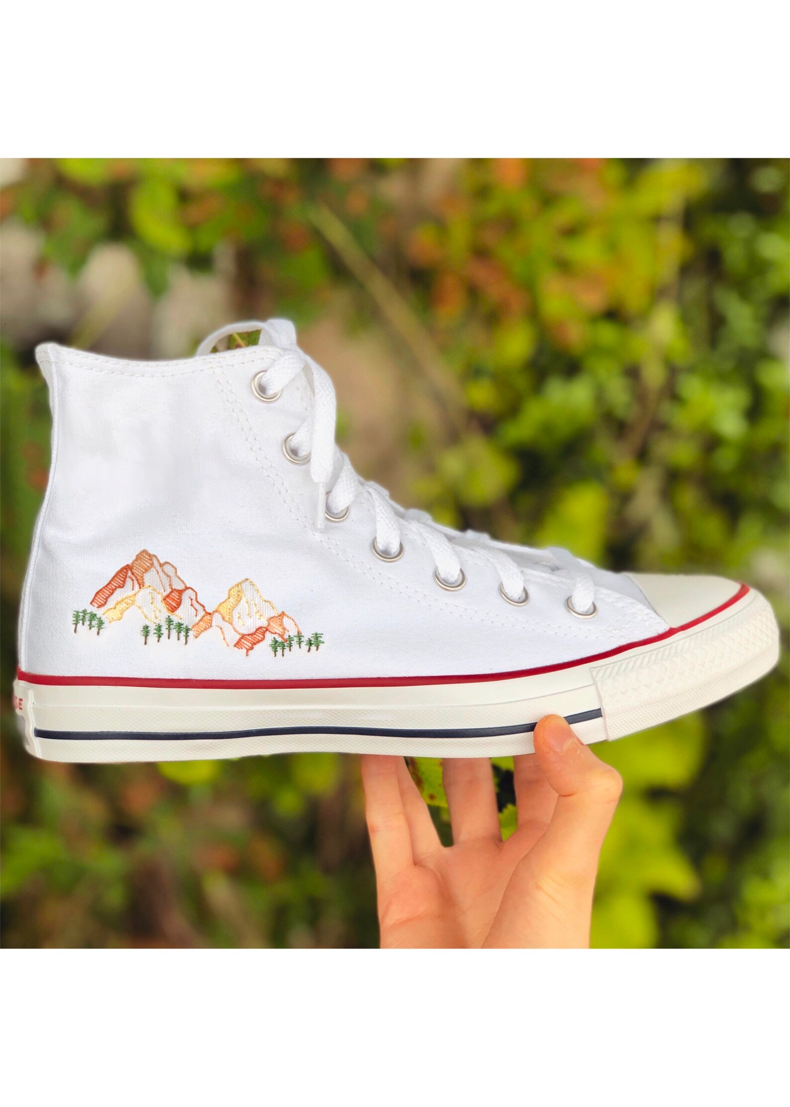 Embroidered boho mountain Converse high tops | Etsy