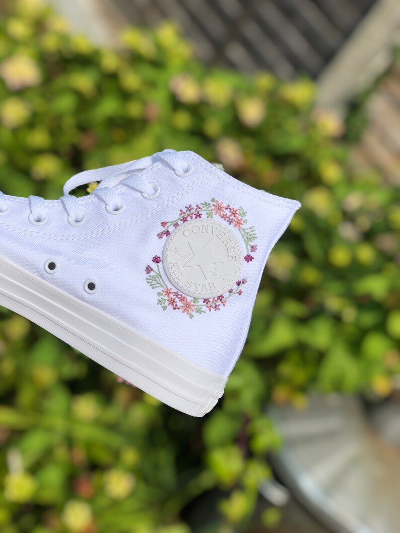 Custom Hand Embroidered Floral White Monotone Converse - Etsy