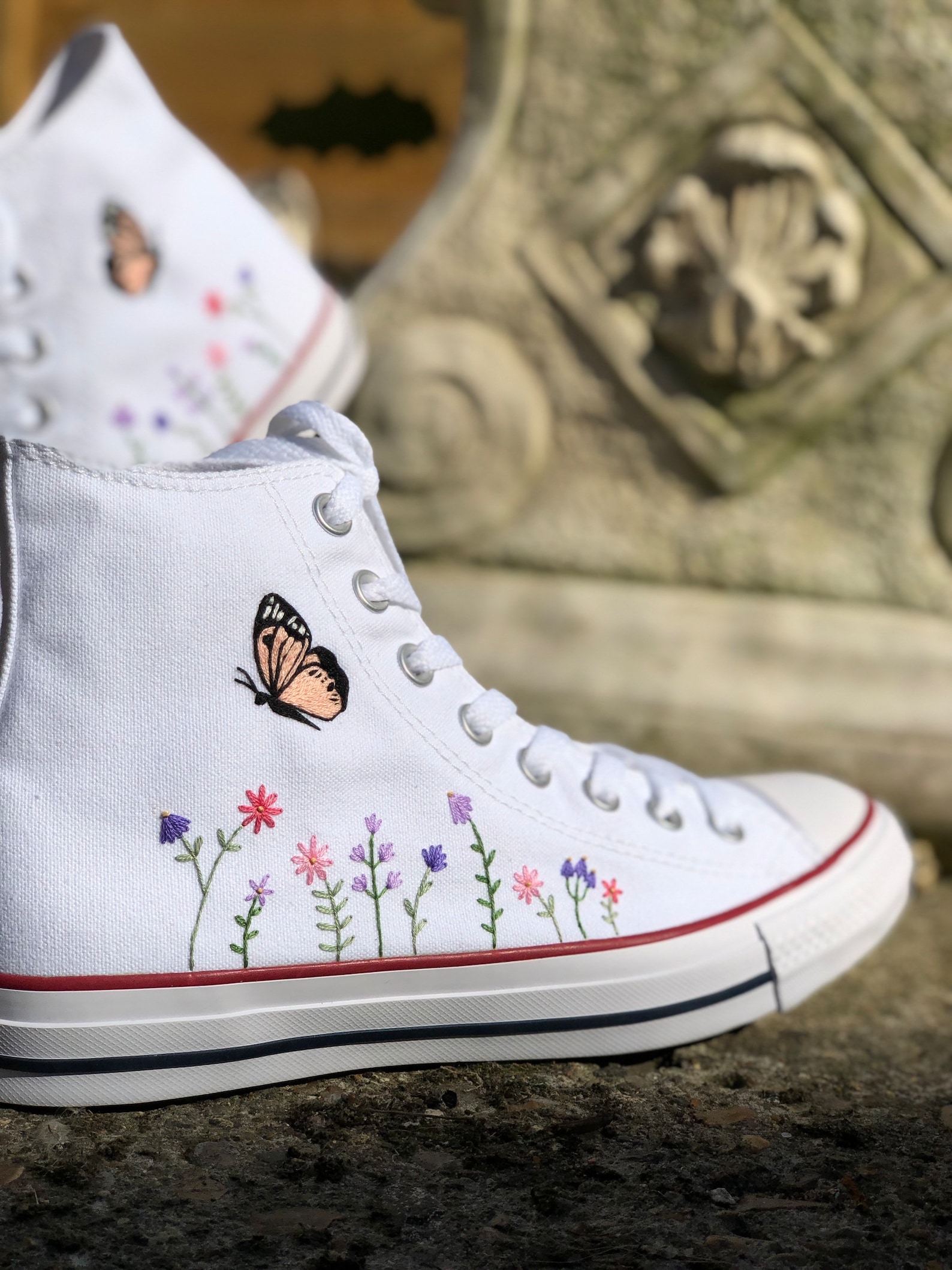 Custom Hand Embroidered Converse butterfly and Flowers - Etsy