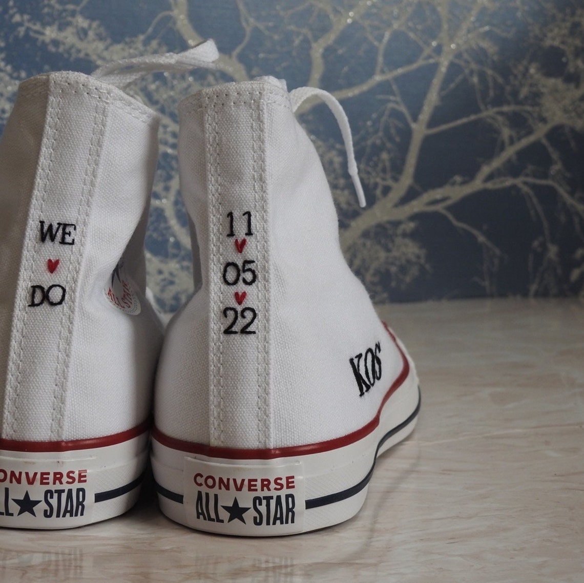 Custom Hand Embroidered Wedding Converse - Etsy UK