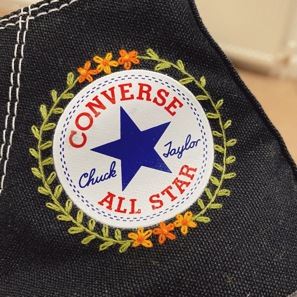Custom Converse Chuck Taylor Embroidered Flower Logo - Etsy UK