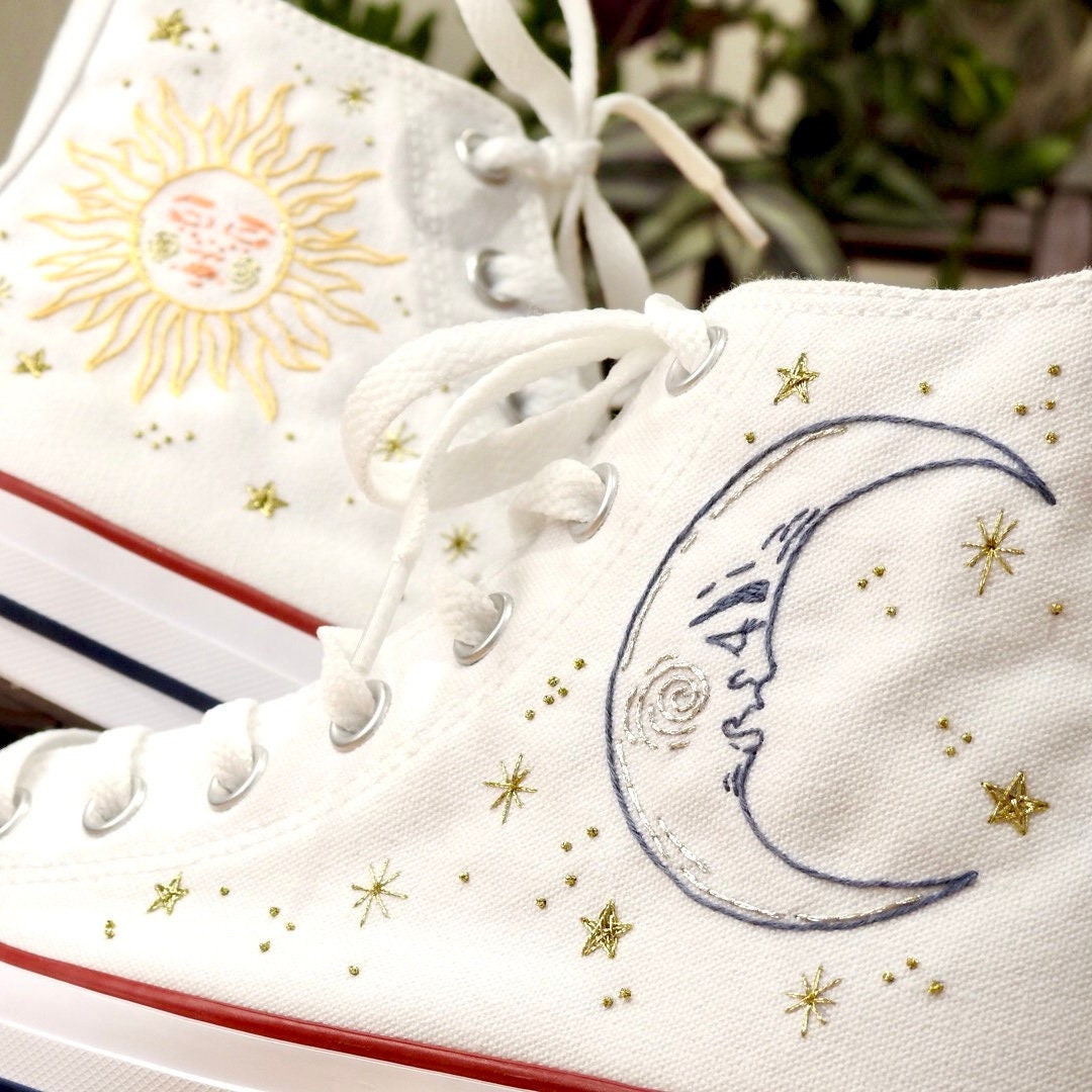 Embroidered Sun Moon Celestial Converse High Tops - Etsy