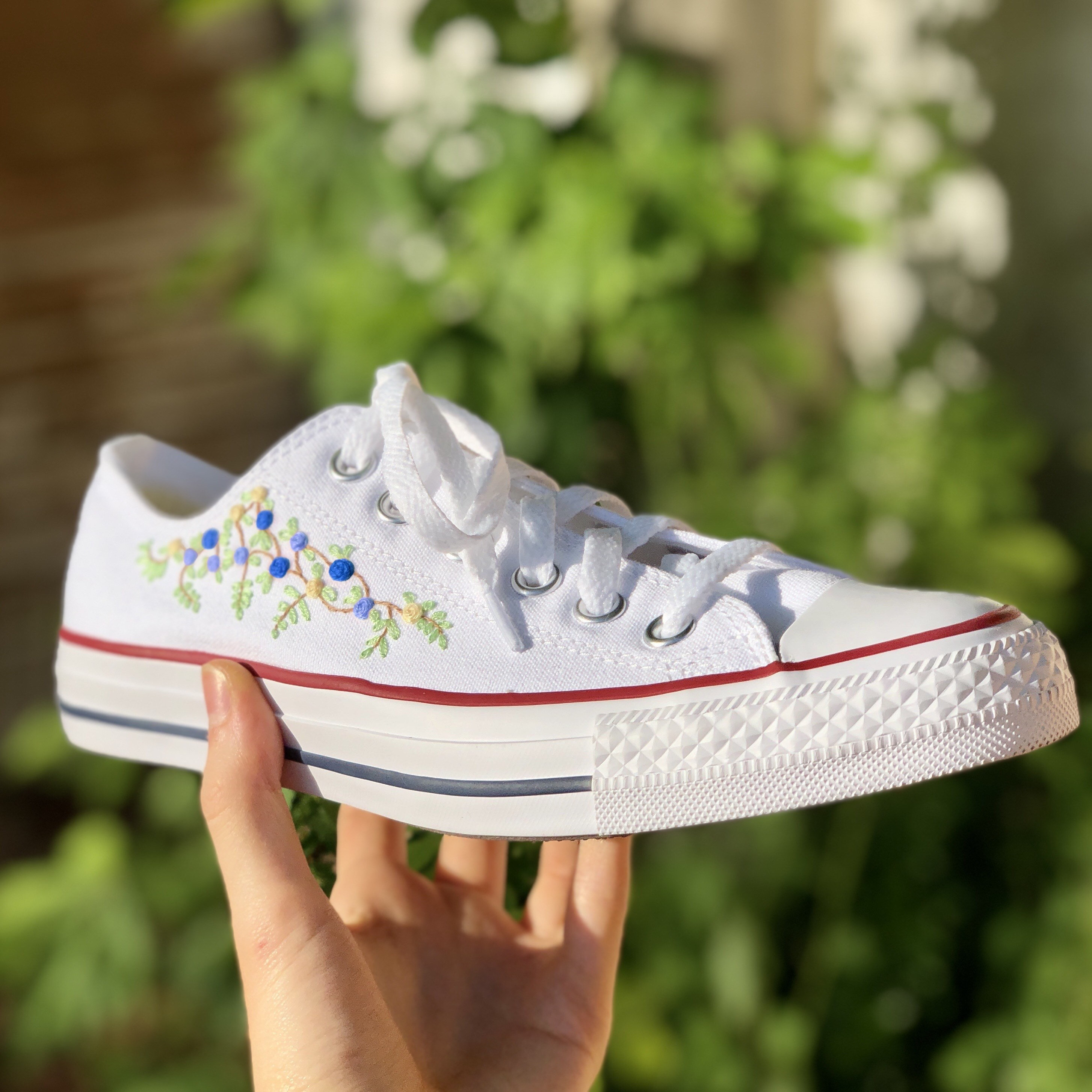 Hand Embroidered Converse - Blue & Yellow Rose Buds - - Etsy