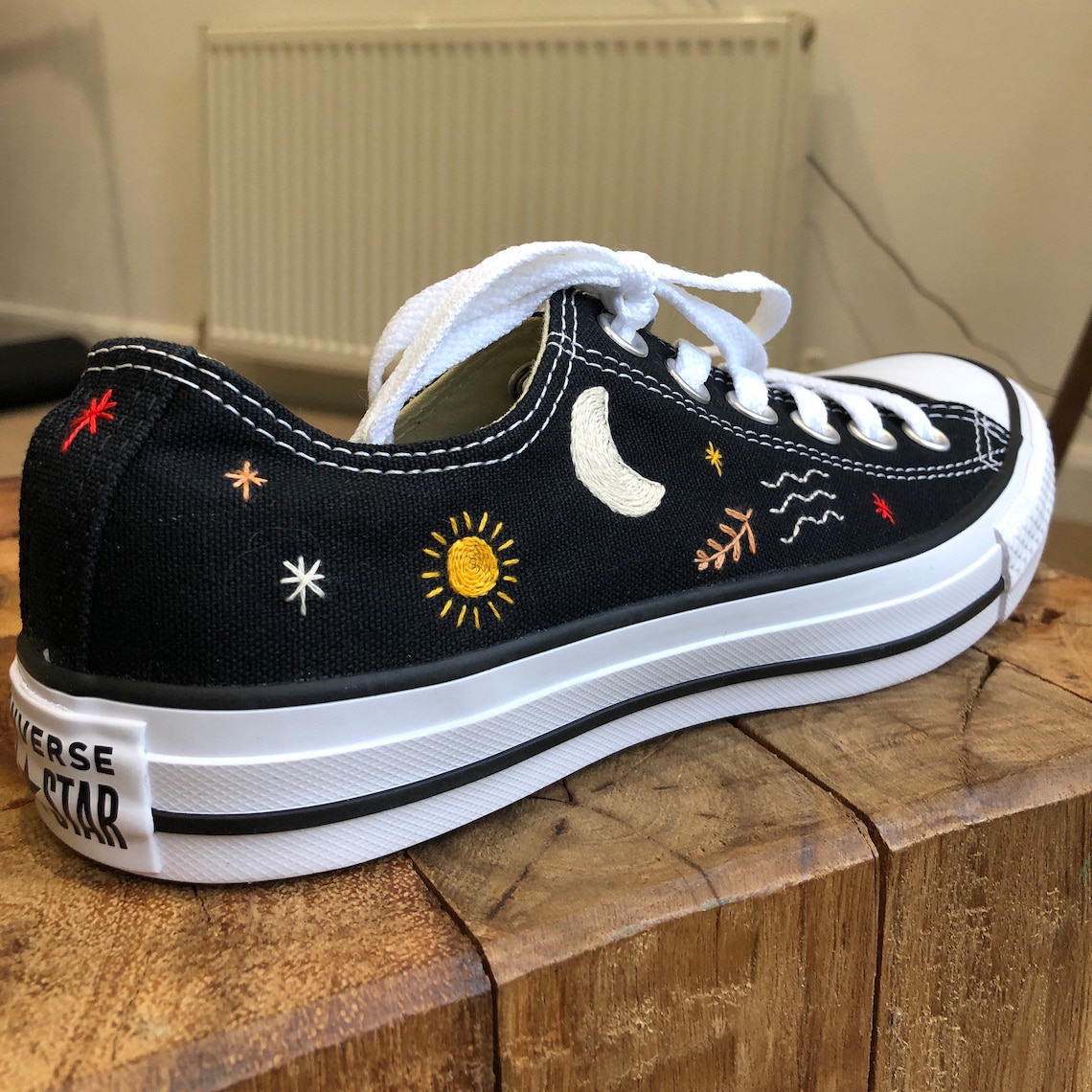 Custom Hand Embroidered Converse Stars Moon Waves Sun - Etsy UK
