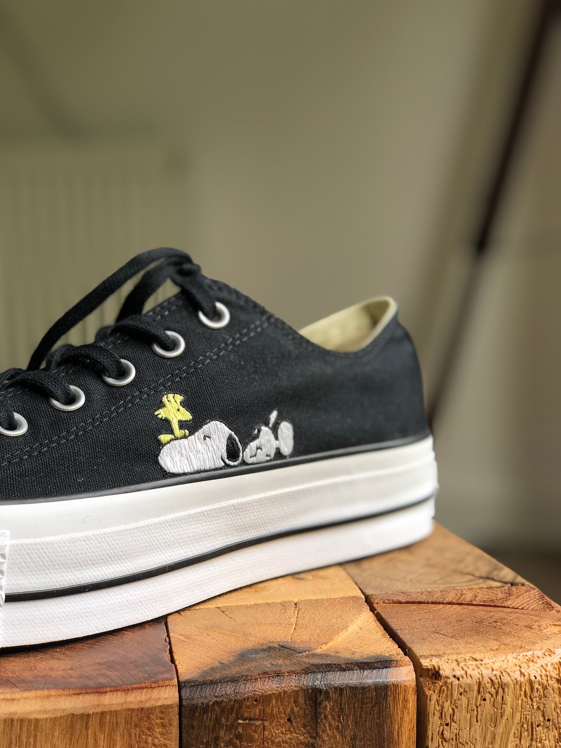 Hand Embroidered Snoopy Black Converse Shoes - Etsy
