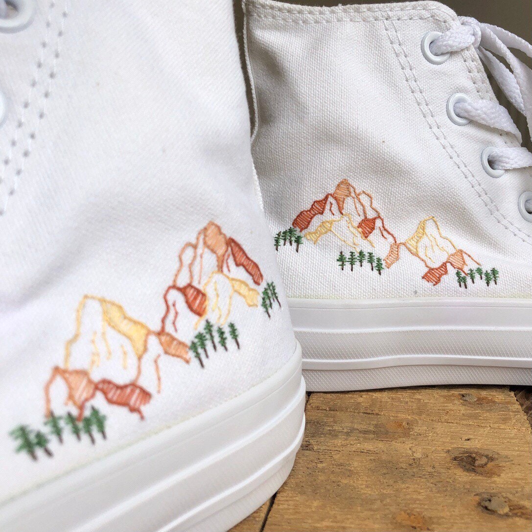Embroidered boho mountain Converse high tops | Etsy