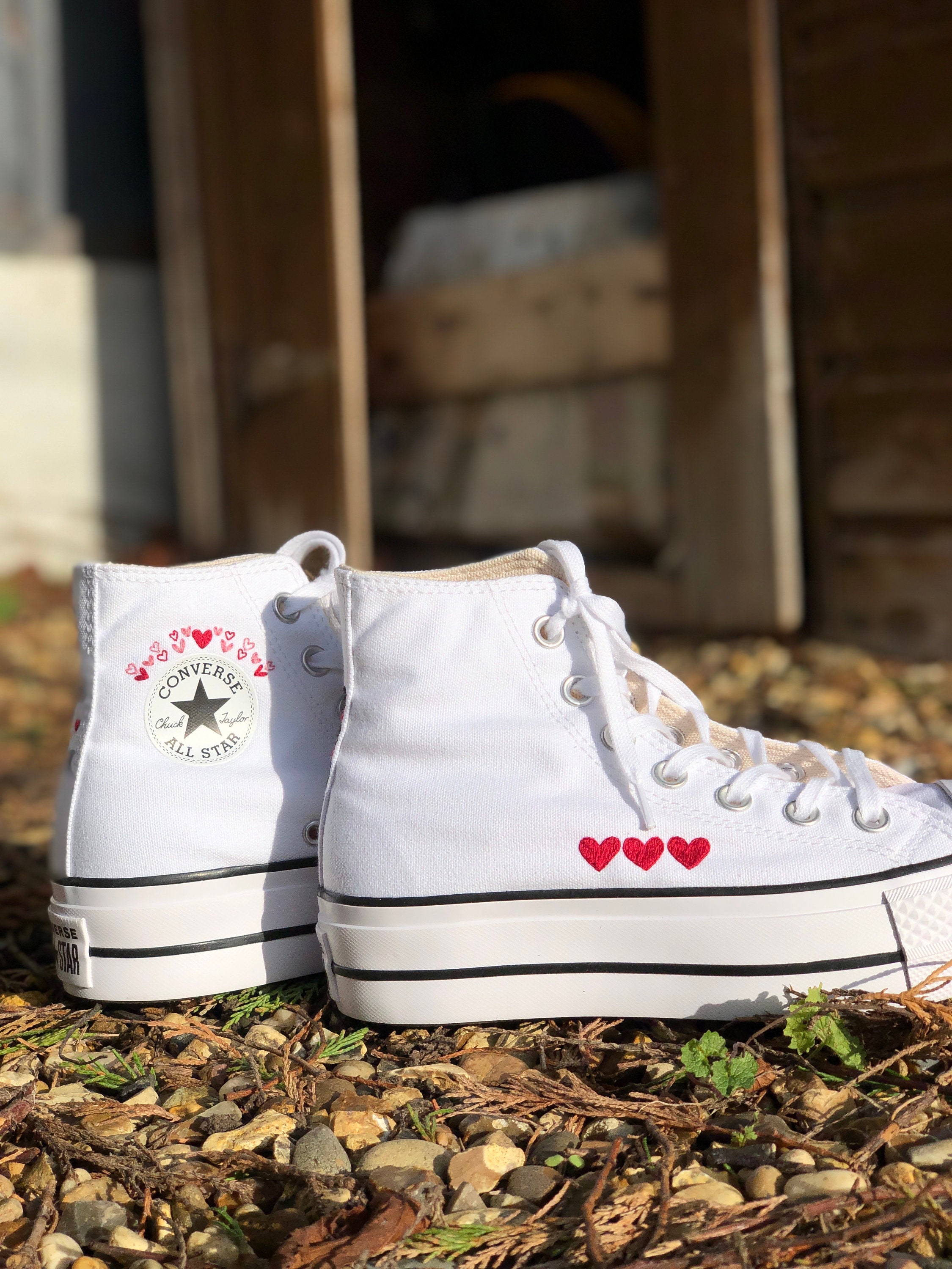 Hand Embroidered Wedding Converse Platform High Tops - Etsy