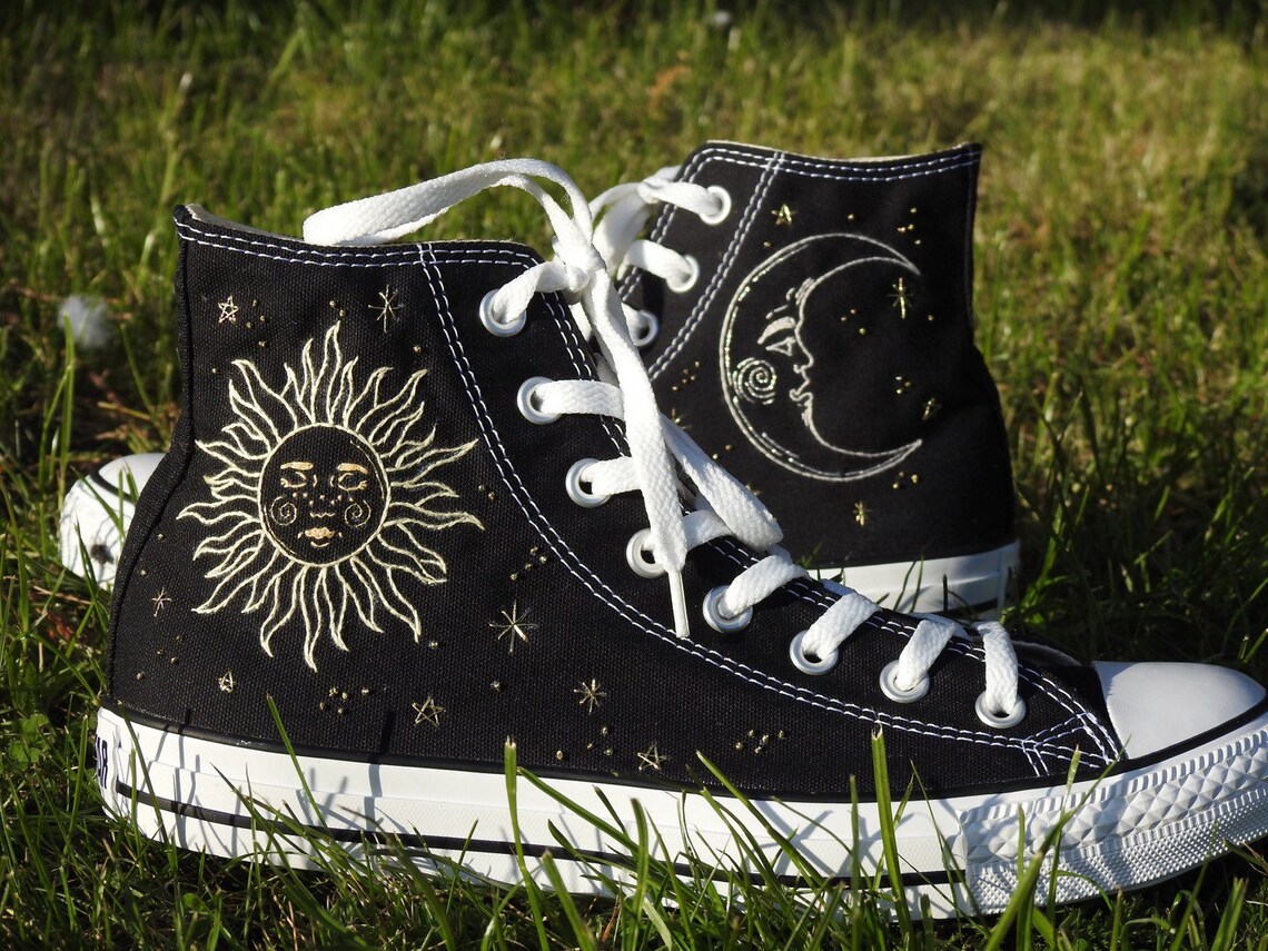 Embroidered Sun Moon Celestial Converse High Tops - Etsy