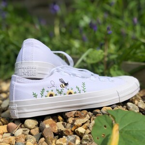 Hand Embroidered Sunflower and Bees Monotone Converse Trainers - Etsy